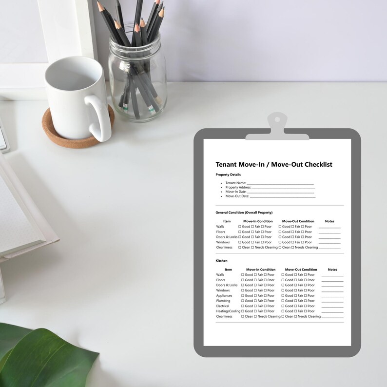 Tenant Move-in / Move-out Checklist Printable | Rental Property Form ...