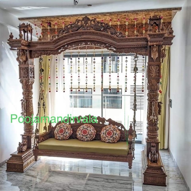 Handmade Indian Swing Jhula: Brown Wooden Sankheda Swing With Stand - Etsy