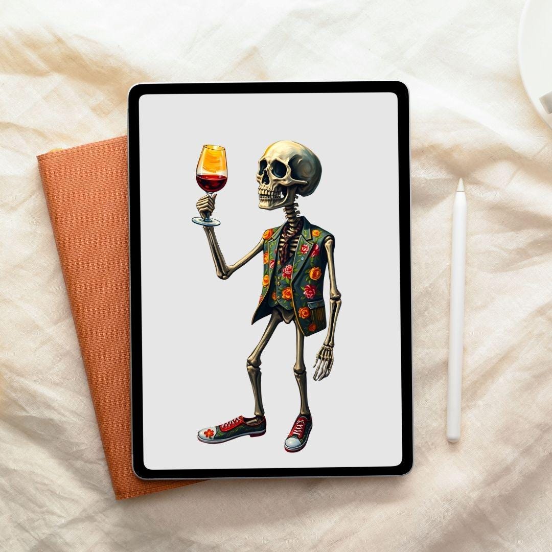 Retro Skeleton Toasting Print: Funny Halloween Clipart (PNG Digital ...