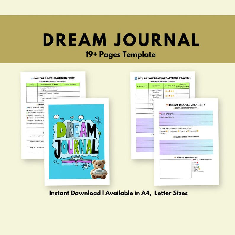 Printable Dream Journal: Sleep Log Book, Dream Tracker (PDF Download ...