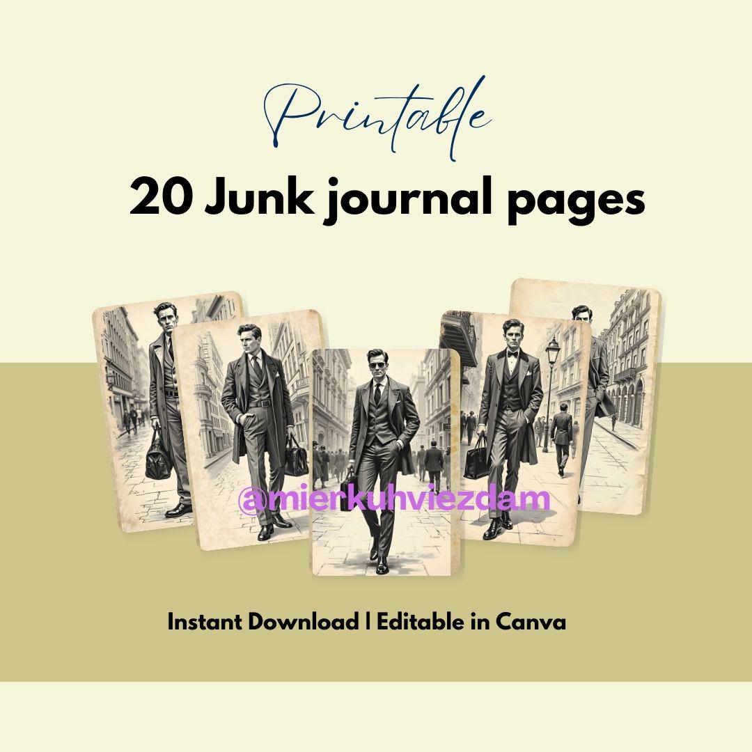 Vintage Retro Man Junk Journal Pages Masculine Printable Junk Journal ...