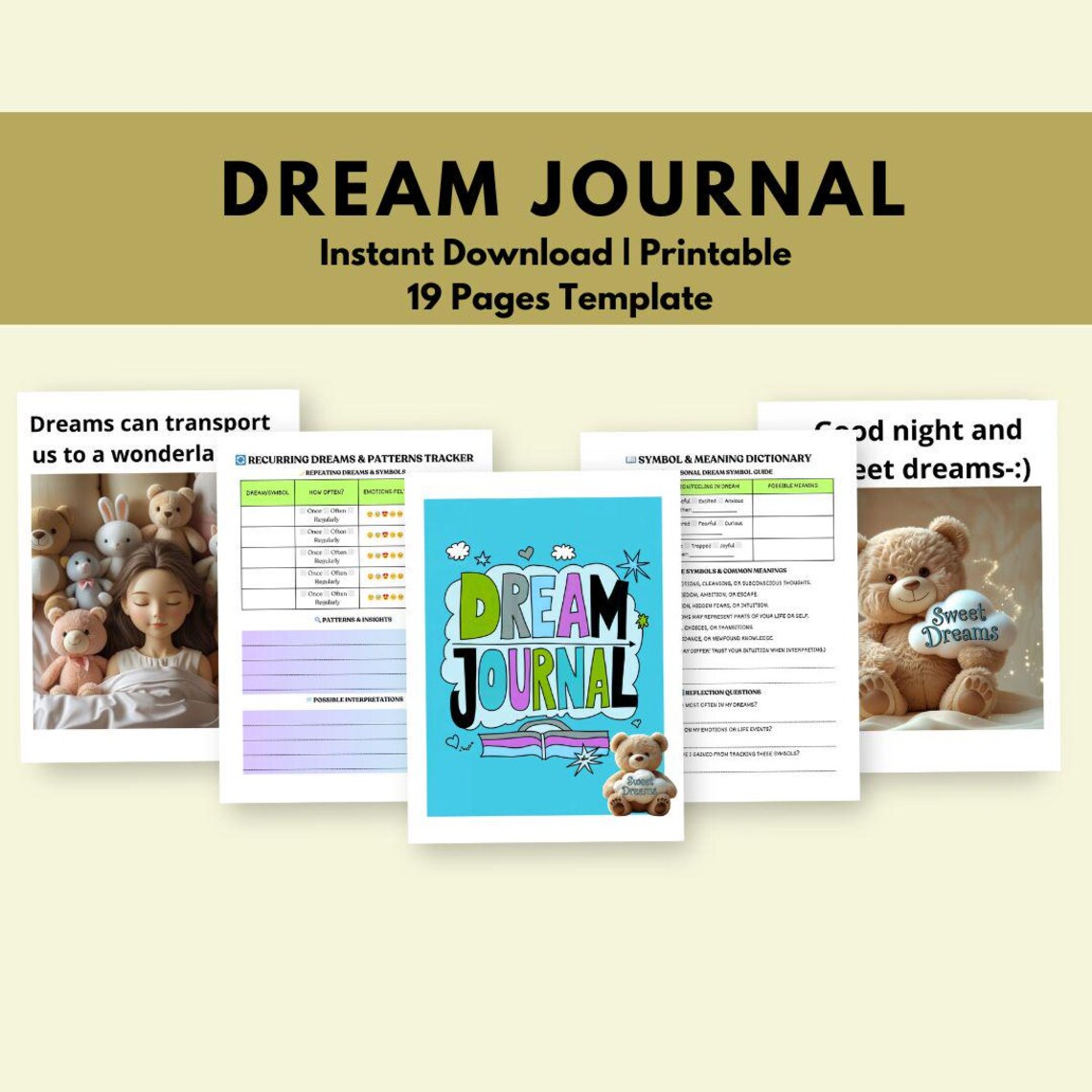 Printable Dream Journal: Sleep Log Book, Dream Tracker (PDF Download ...