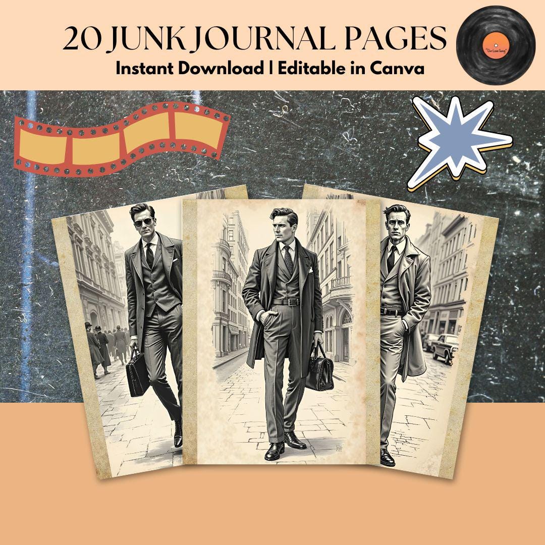 Vintage Retro Man Junk Journal Pages Masculine Printable Junk Journal ...