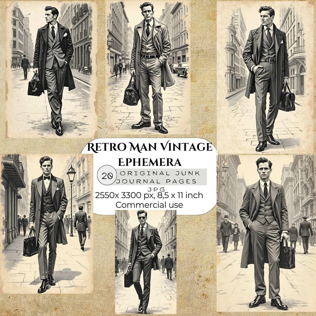 Vintage Retro Man Junk Journal Pages Masculine Printable Junk Journal ...