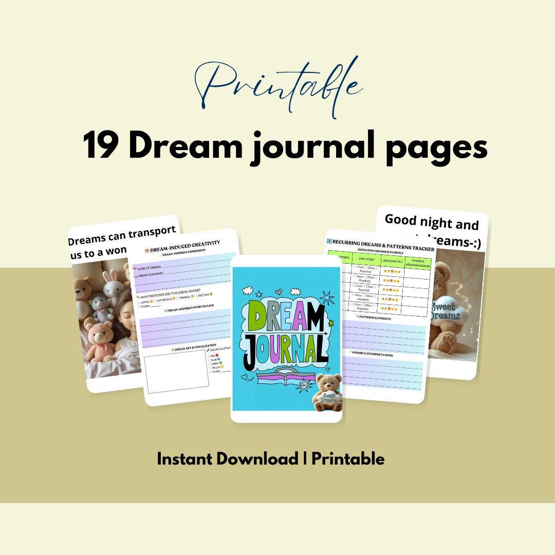 Printable Dream Journal: Sleep Log Book, Dream Tracker (PDF Download ...