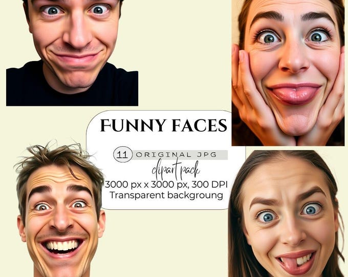 Funny Faces Clipart Set: Whimsical PNG Designs (digital Download ...