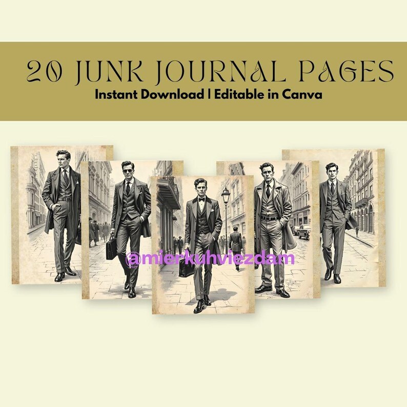 Vintage Retro Man Junk Journal Pages Masculine Printable Junk Journal ...