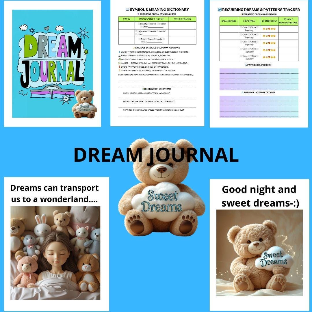 Printable Dream Journal: Sleep Log Book, Dream Tracker (PDF Download ...