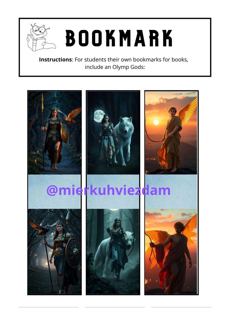 Greek Mythology Bookmarks: Olympian Gods Set (digital Download) - Etsy