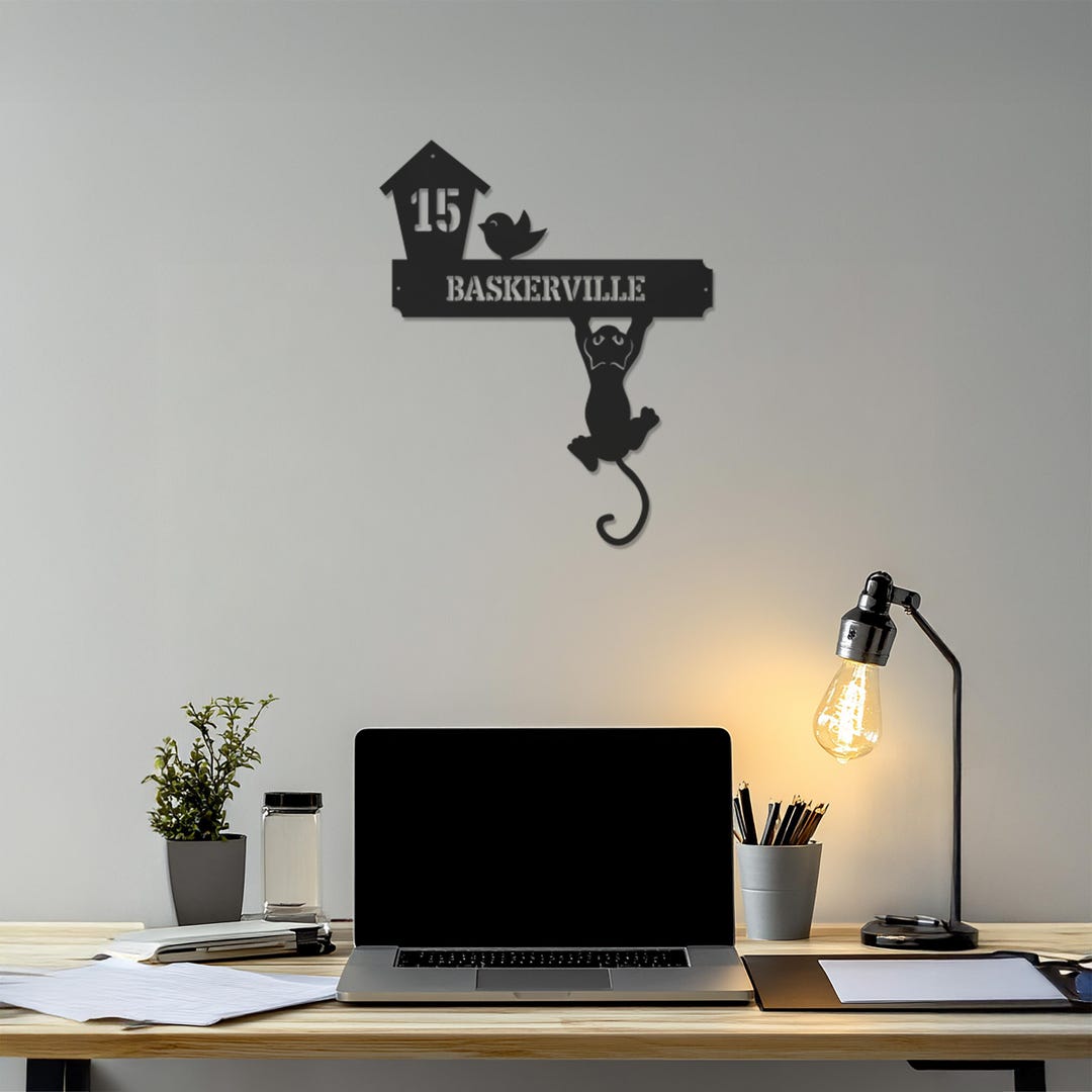 Monkey House Number Metal Wall Art, Custom Address Sign With Birdhouse ...