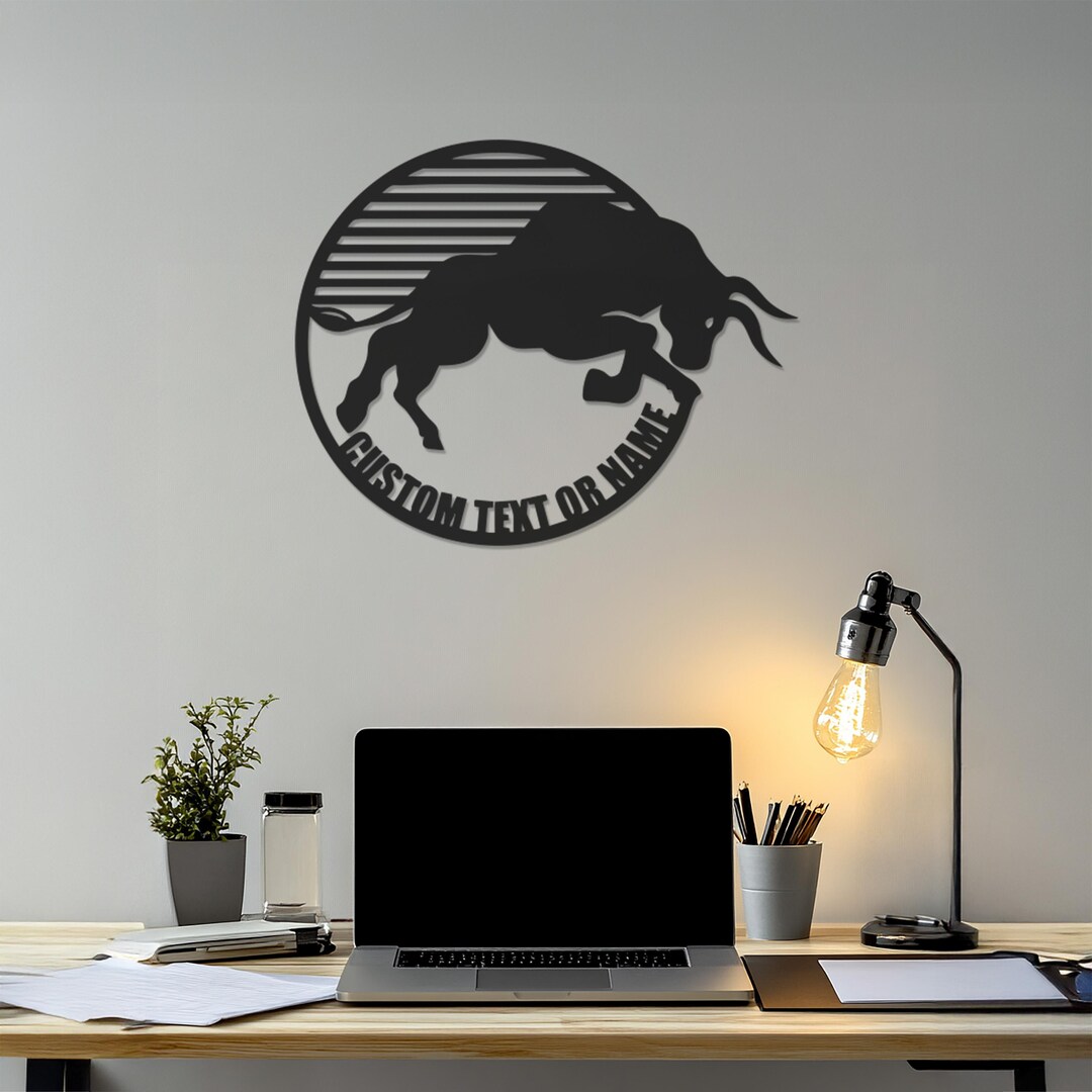 Custom Bull Metal Wall Art, Personalized Round Bull Silhouette Sign ...