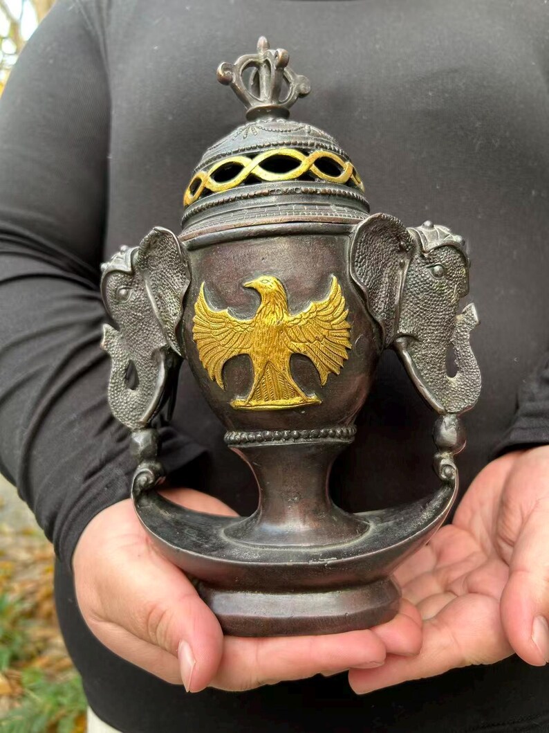 Vintage Brass Elephant Ear Eagle Incense Burner Hollow Gilt Censer ...
