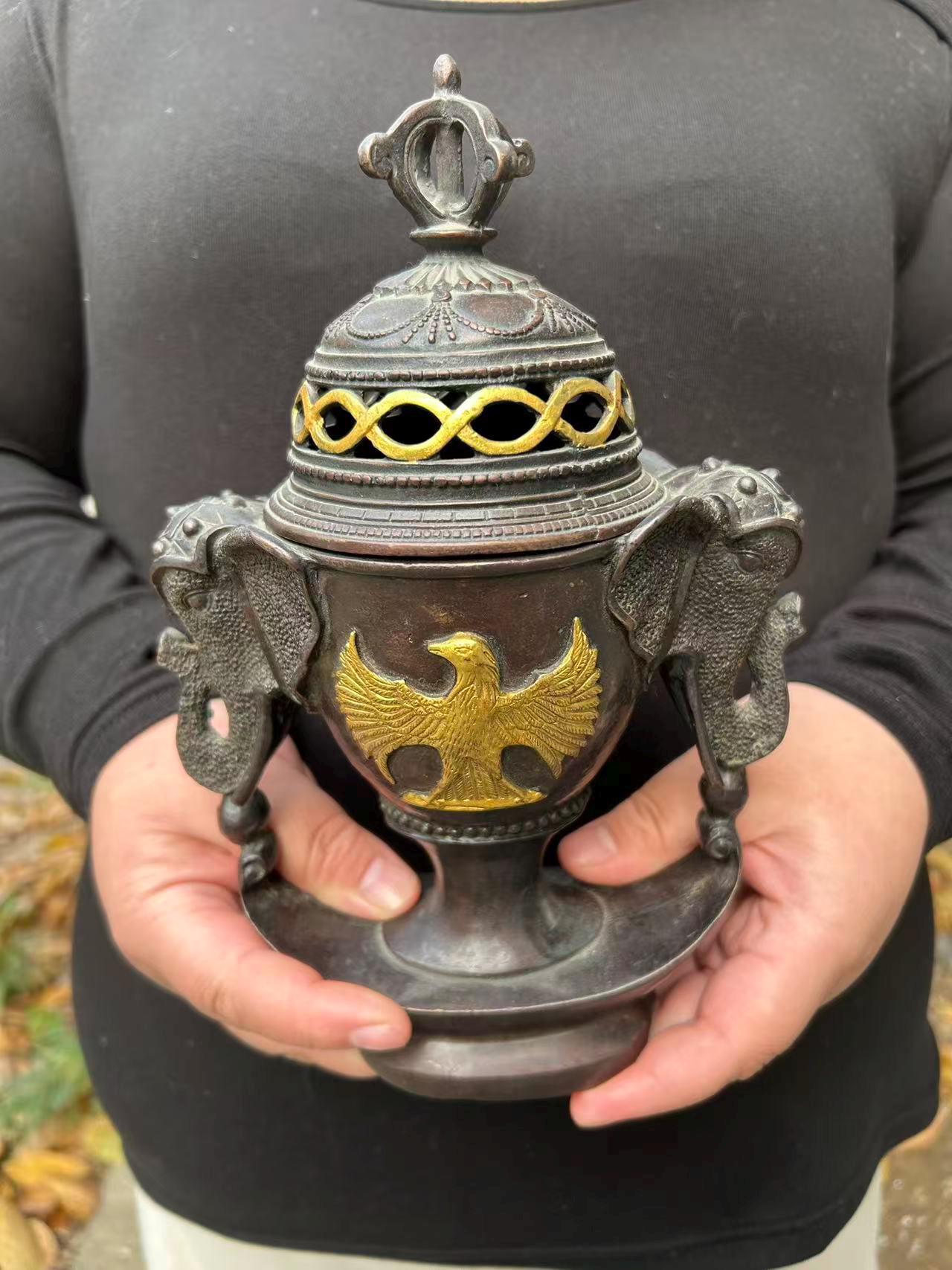 Vintage Brass Elephant Ear Eagle Incense Burner Hollow Gilt Censer ...
