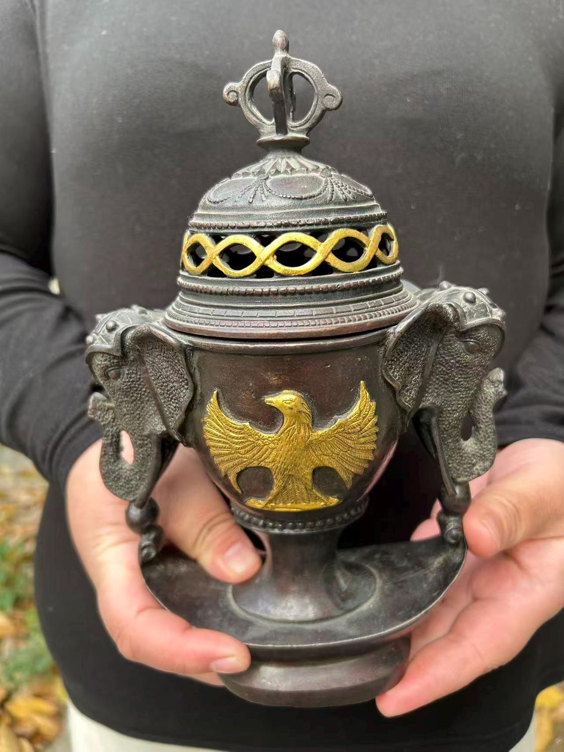 Vintage Brass Elephant Ear Eagle Incense Burner Hollow Gilt Censer ...