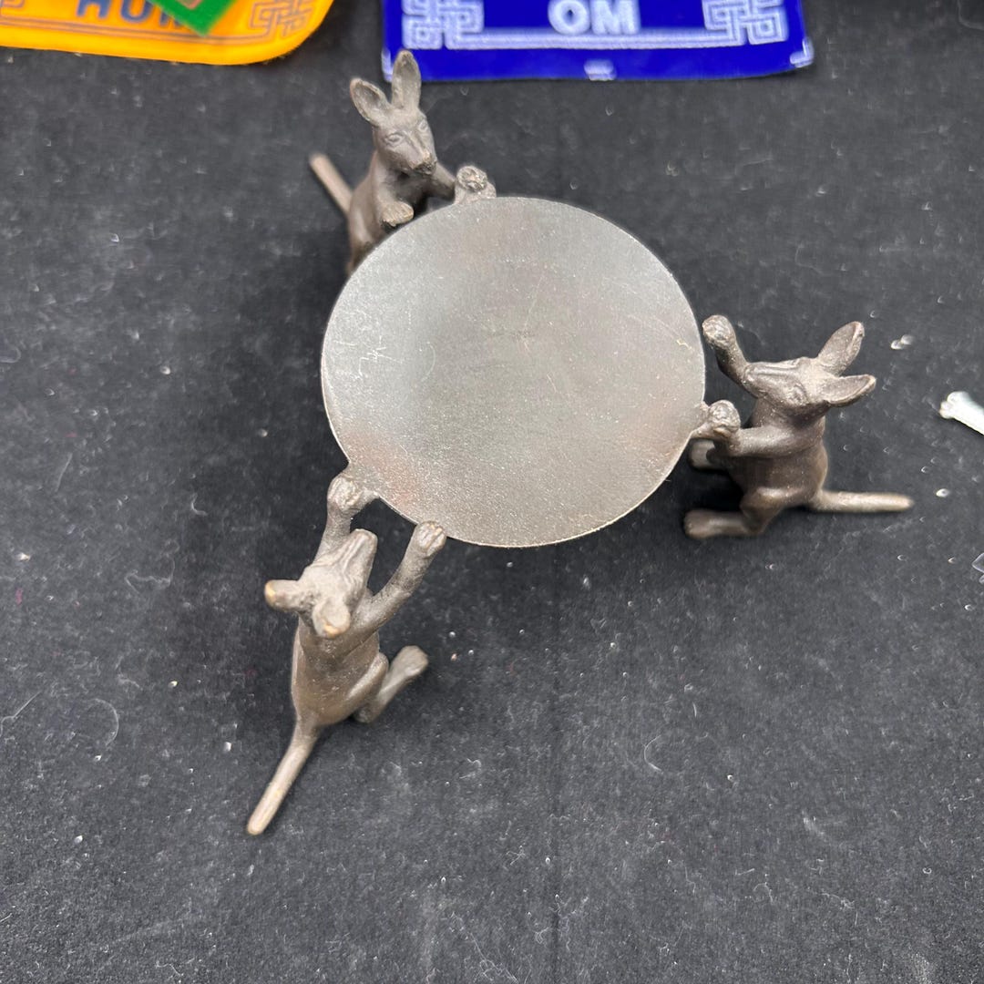 Antique Bronze Kangaroo Tray Animal Support Retro Copper Candle Holder ...