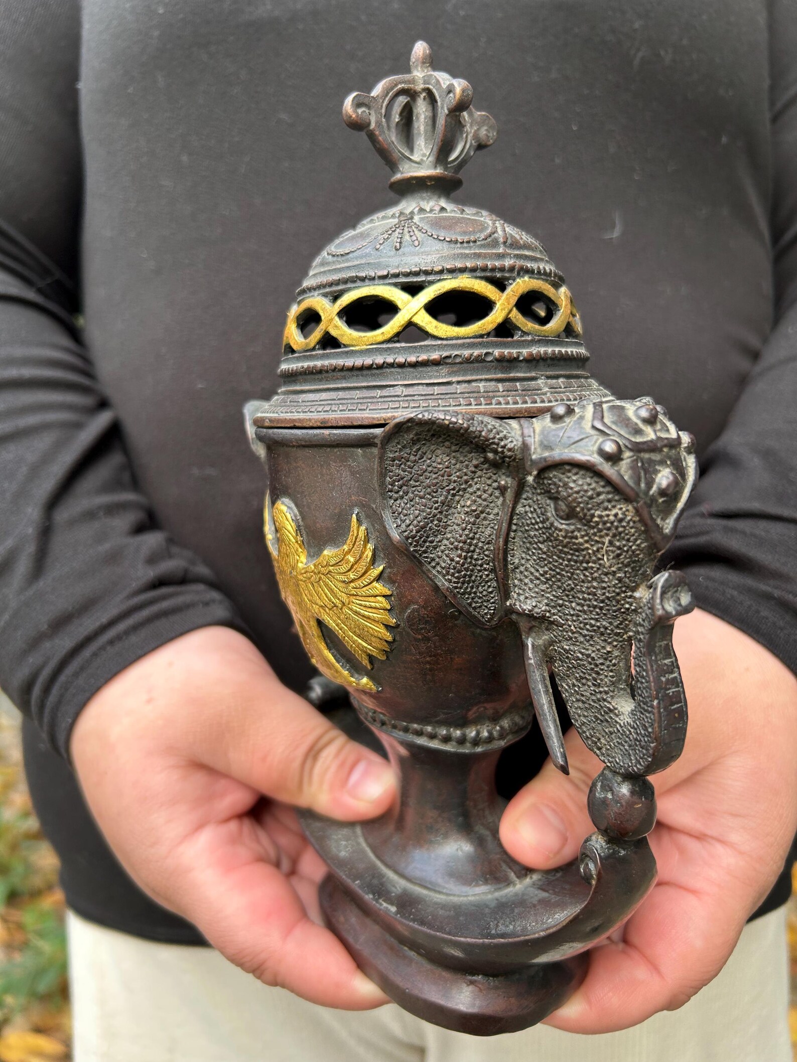 Vintage Brass Elephant Ear Eagle Incense Burner Hollow Gilt Censer ...