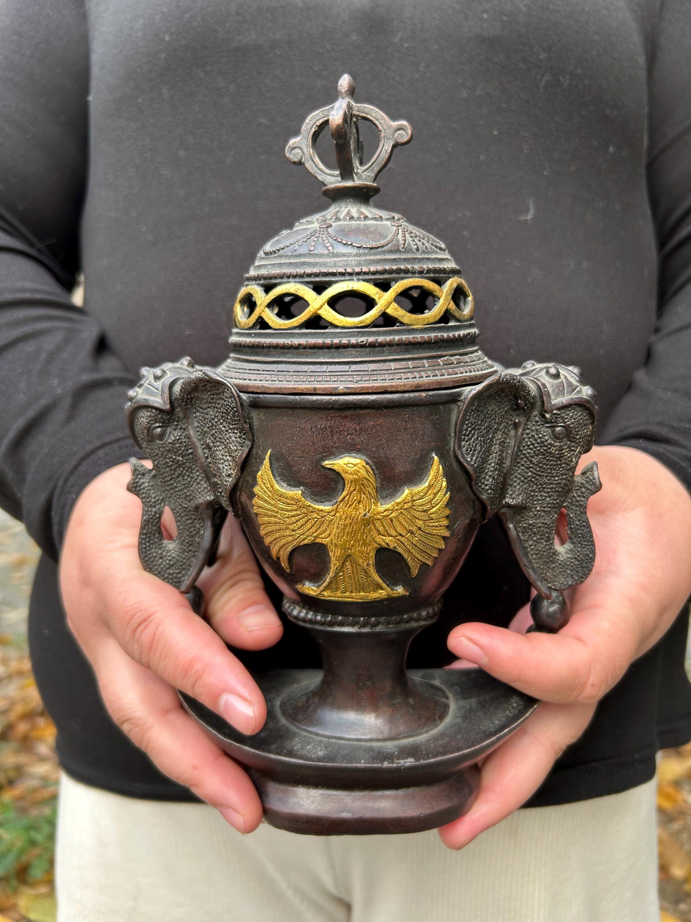 Vintage Brass Elephant Ear Eagle Incense Burner Hollow Gilt Censer ...