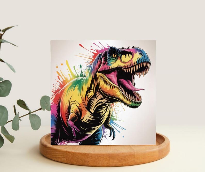 Colorful T-rex Dinosaur Digital Art, Printable Dino Poster for Kids ...
