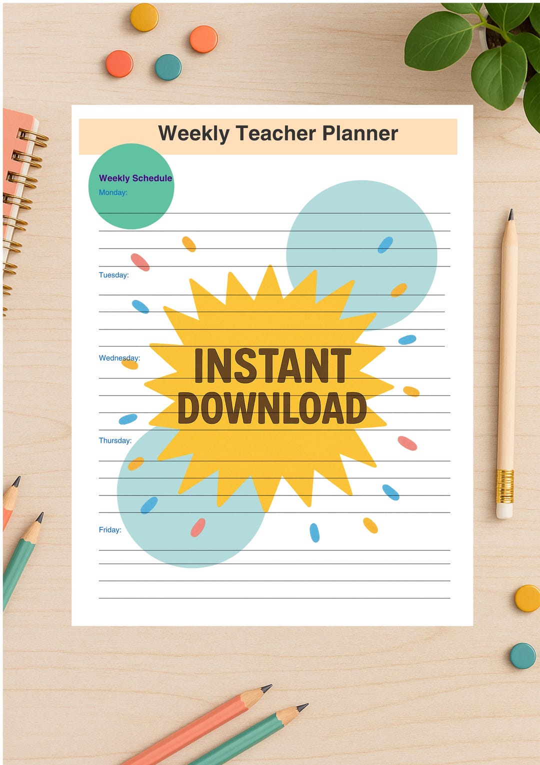 Weekly Teacher Planner – Printable PDF – Classroom Organization Tool - Etsy