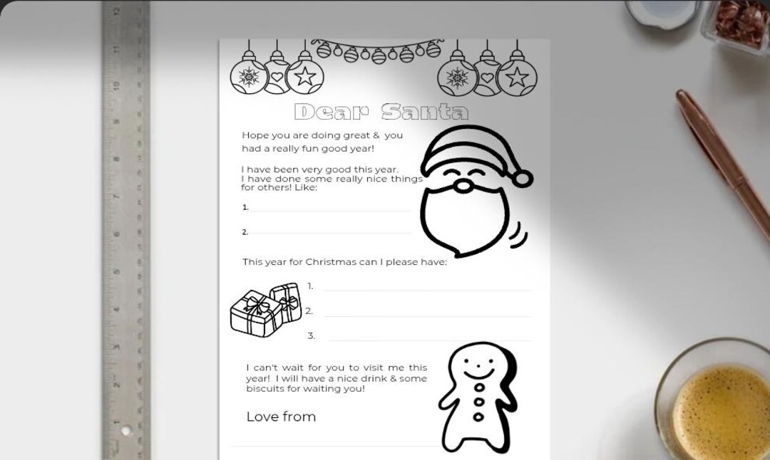 Santa Letter Coloring Page, Printable Christmas Wish List, Kids Holiday ...