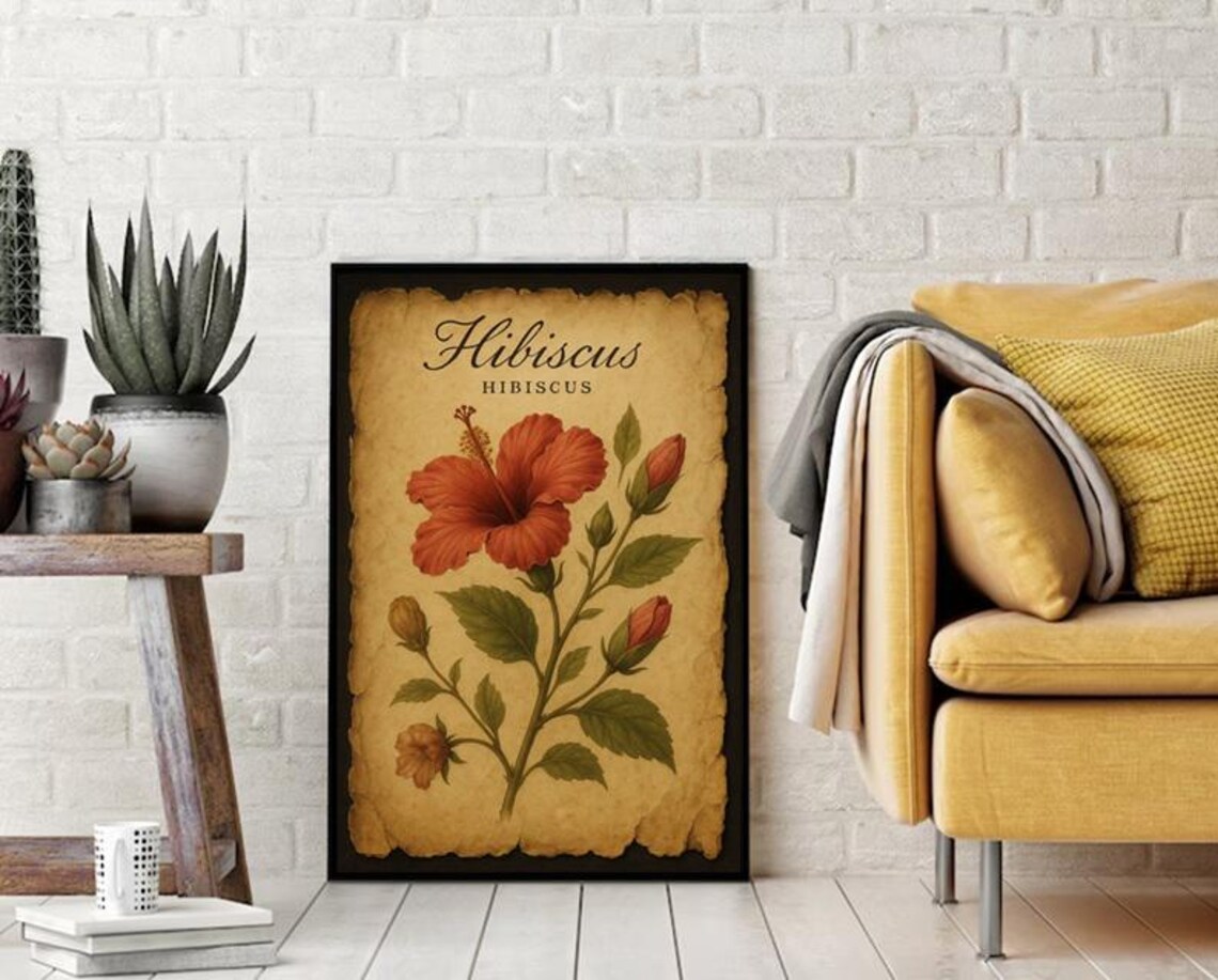 Vintage Hibiscus Botanical Poster – Victorian Flower Wall Art Print ...
