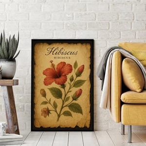 Vintage Hibiscus Botanical Poster – Victorian Flower Wall Art Print ...