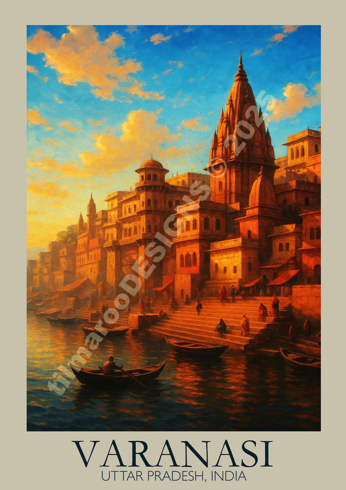 Varanasi India Travel Poster – Vintage Ganges River Art (digital ...