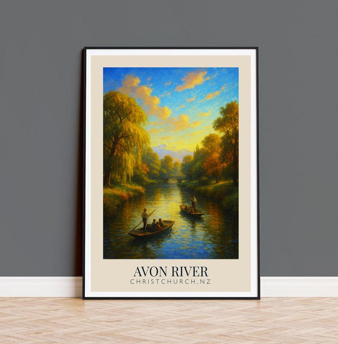 Avon River Christchurch Poster | Vintage New Zealand Travel Print ...