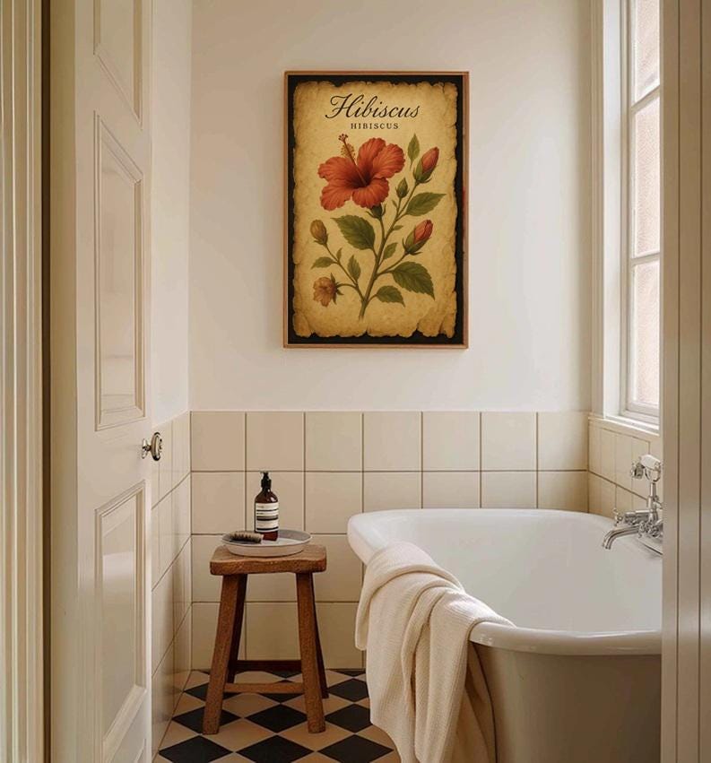 Vintage Hibiscus Botanical Poster – Victorian Flower Wall Art Print ...