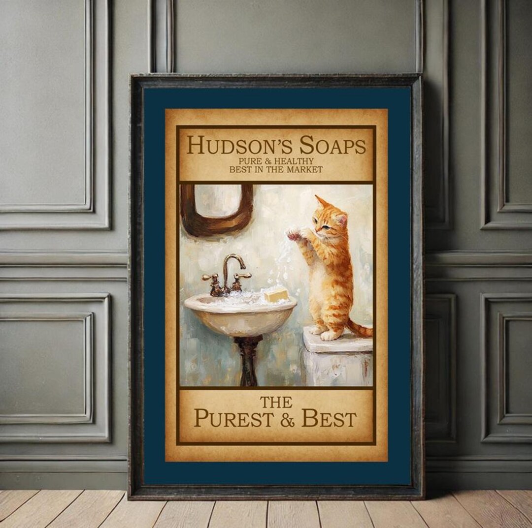 Vintage Cat Poster: Hudson's Soap Ad, Retro Bathroom Decor (digital ...