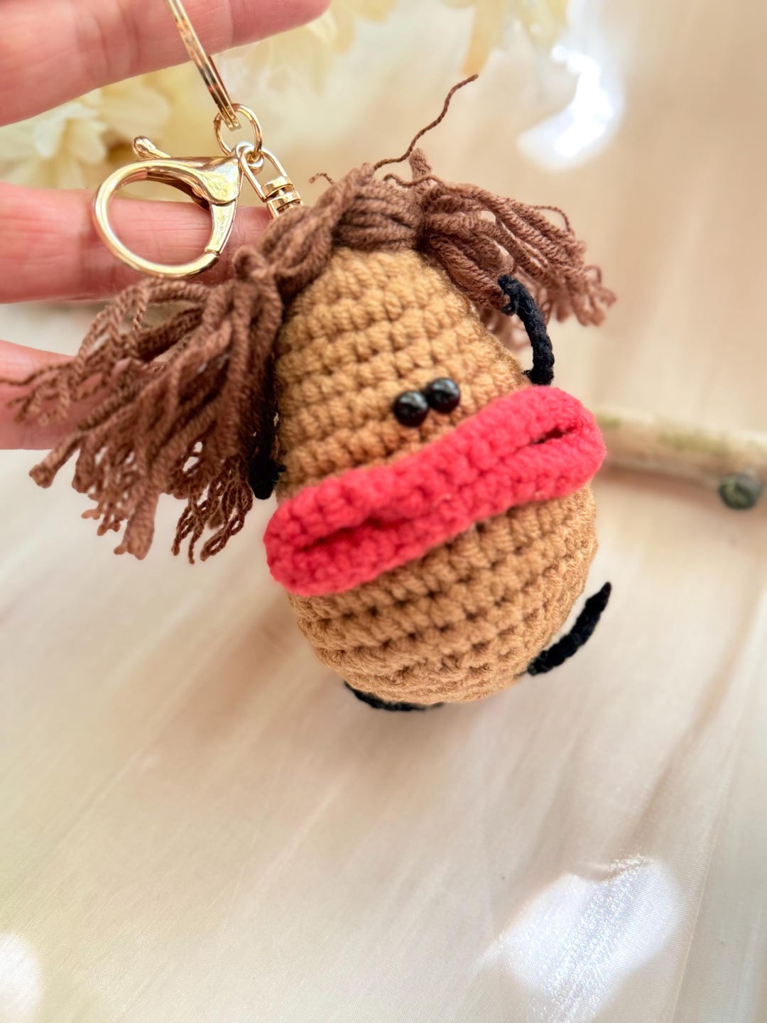 Handmade Crazy Potato Keychain, Funny Mad Potato Crochet Keychain ...