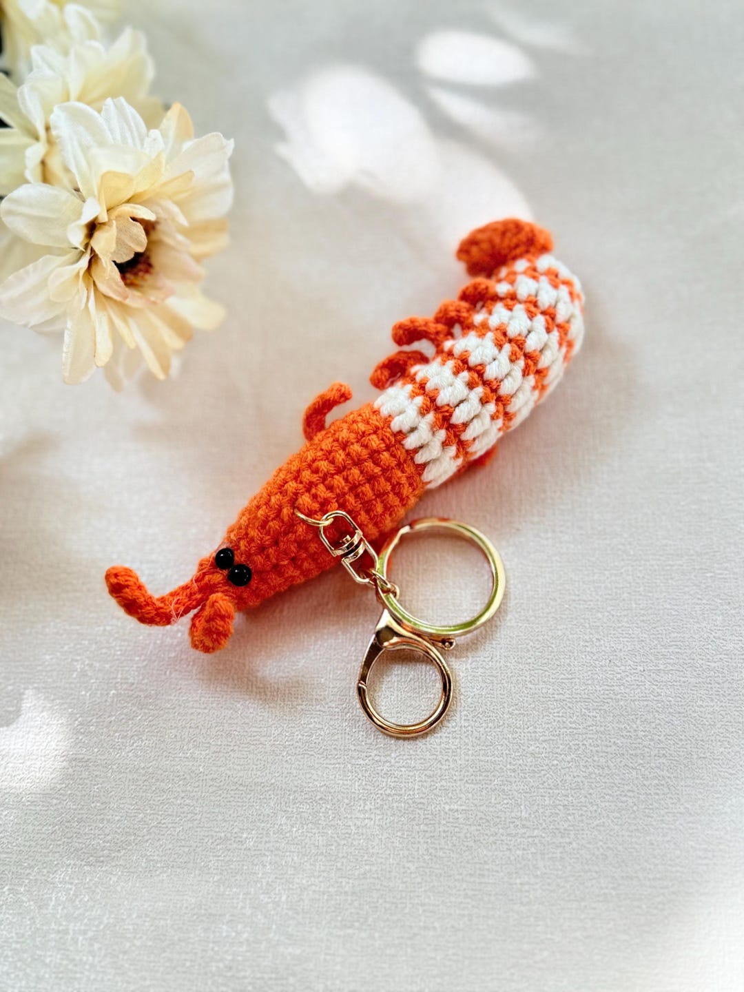 Jumbo Shrimp Keychain, Crochet Prawn Charm, Oversized Seafood Keyring ...