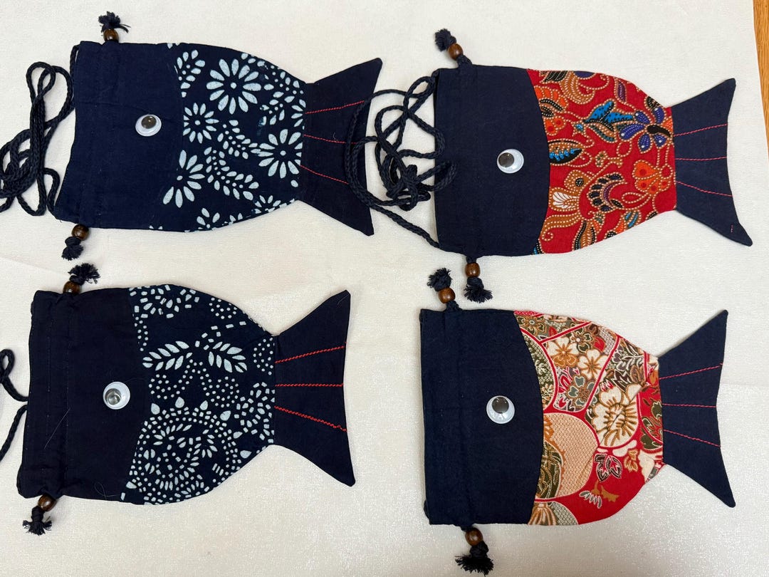 Fish Drawstring Bag | Japanese Style Fabric Pouch | Koi Pattern Gift ...