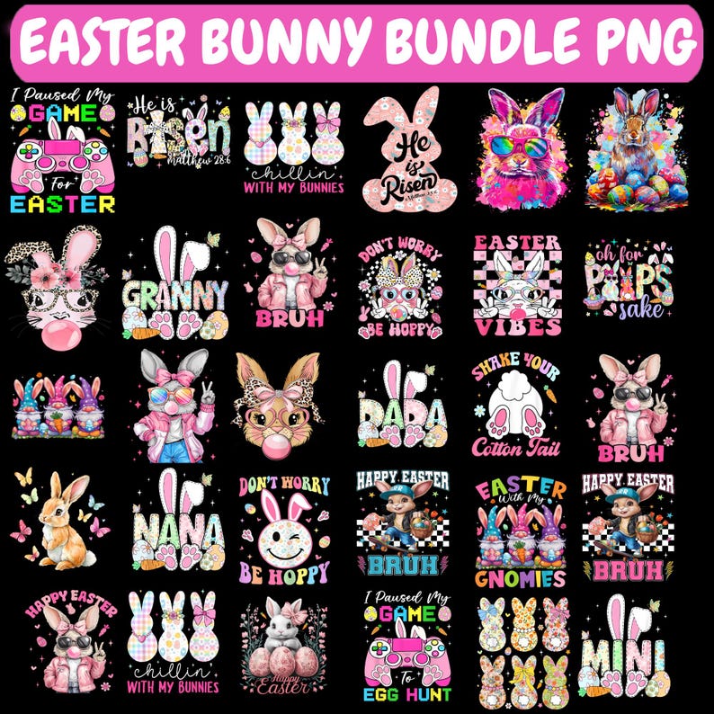 Retro Easter Bunny Bundle PNG, Vintage Happy Easter PNG, Faux ...