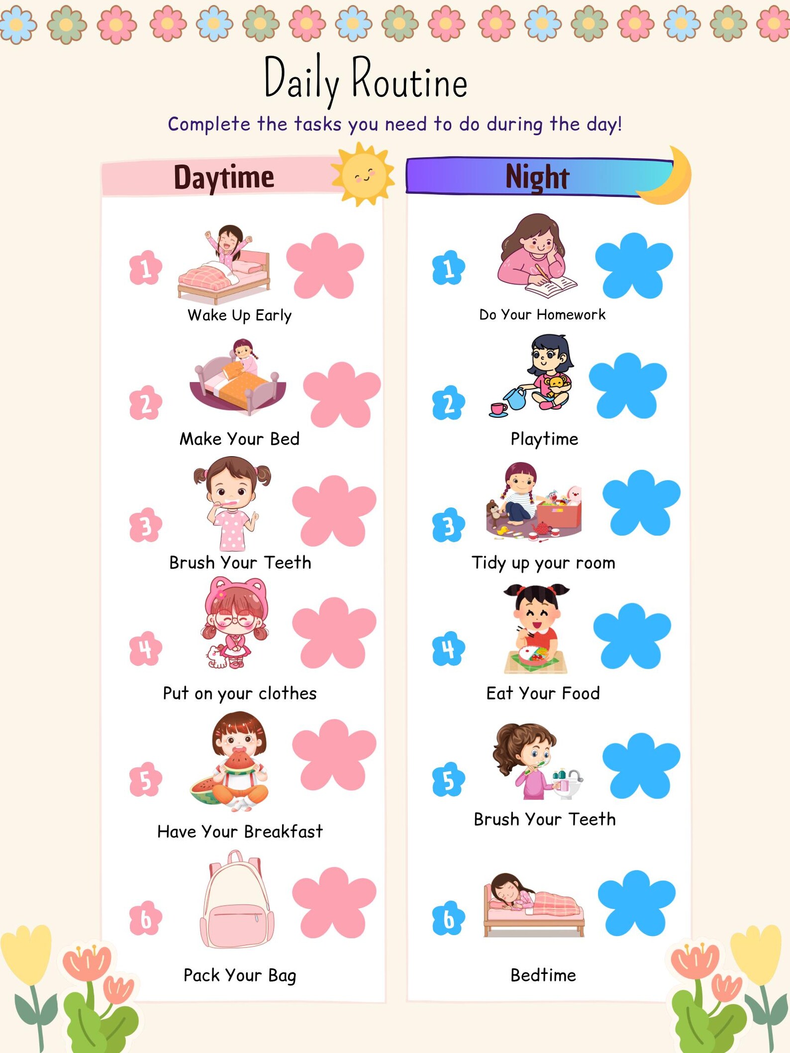 Kids Morning & Night Routine Chart – Printable Editable Daily Schedule ...
