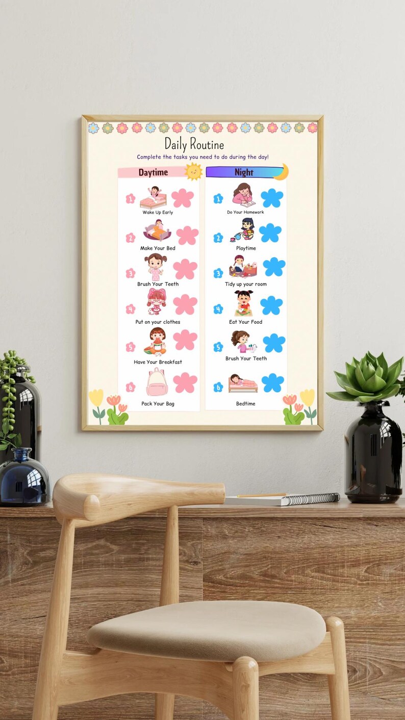 Kids Morning & Night Routine Chart – Printable Editable Daily Schedule ...