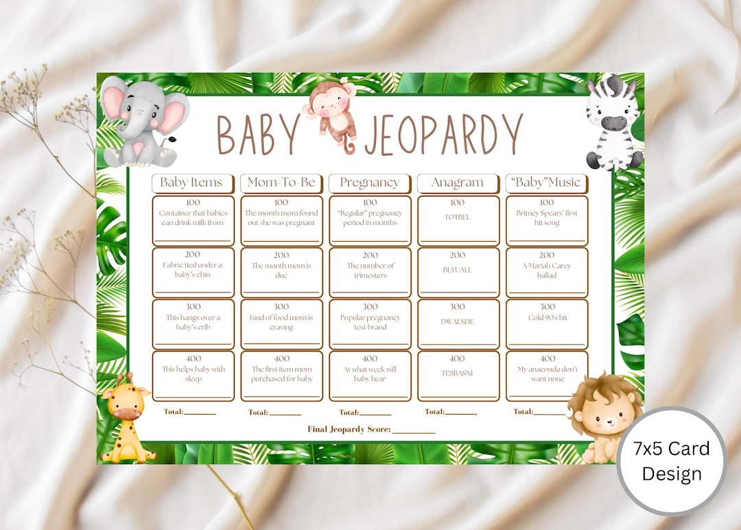Baby Jeopardy Game, Baby Shower Game, Jeopardy Game Card, Safari ...