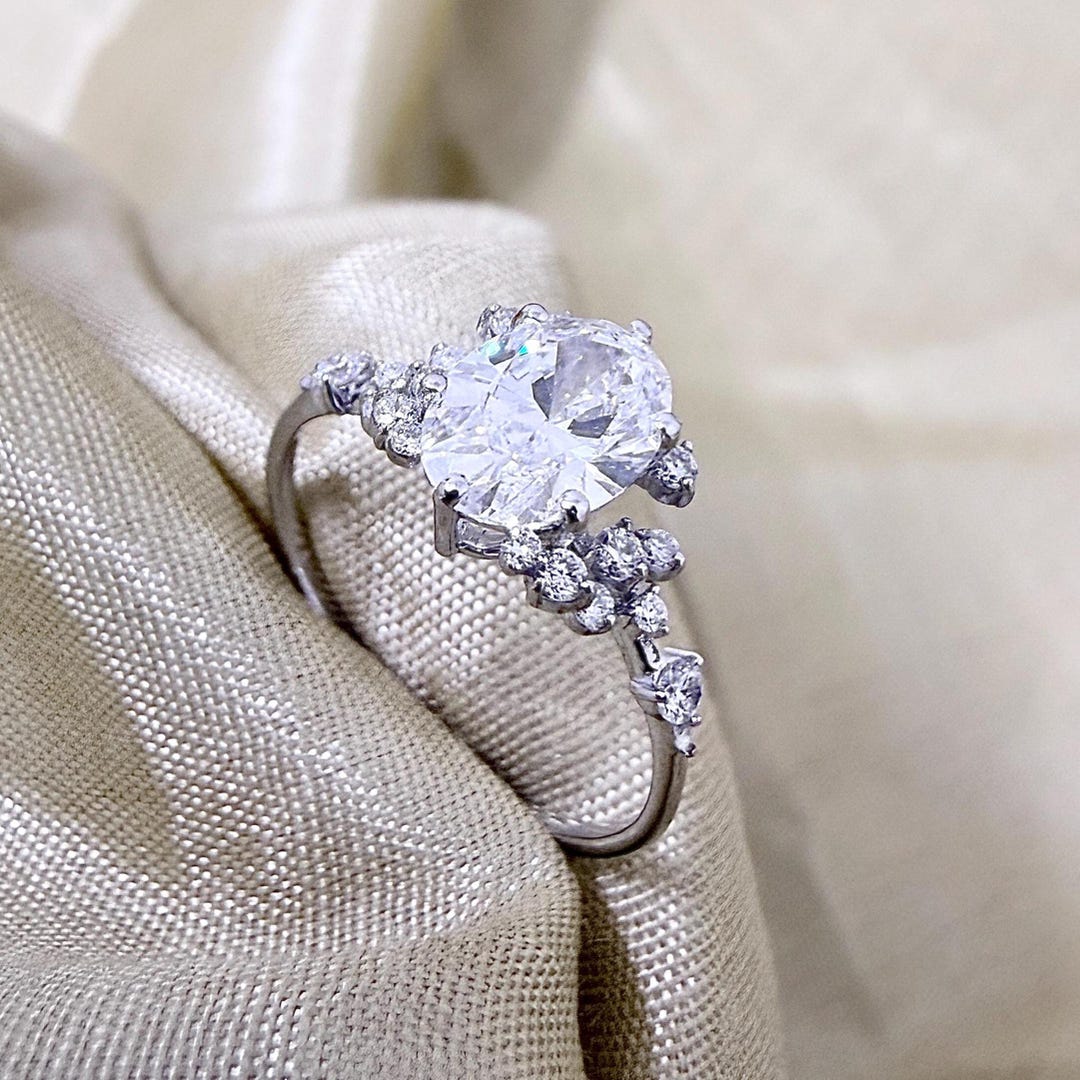 Oval Lab Diamond Cluster Engagement Ring - Etsy