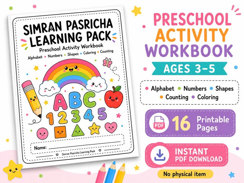 Preschool Learning Pack Ages 3–5 | ABC Tracing, Numbers, Counting ...