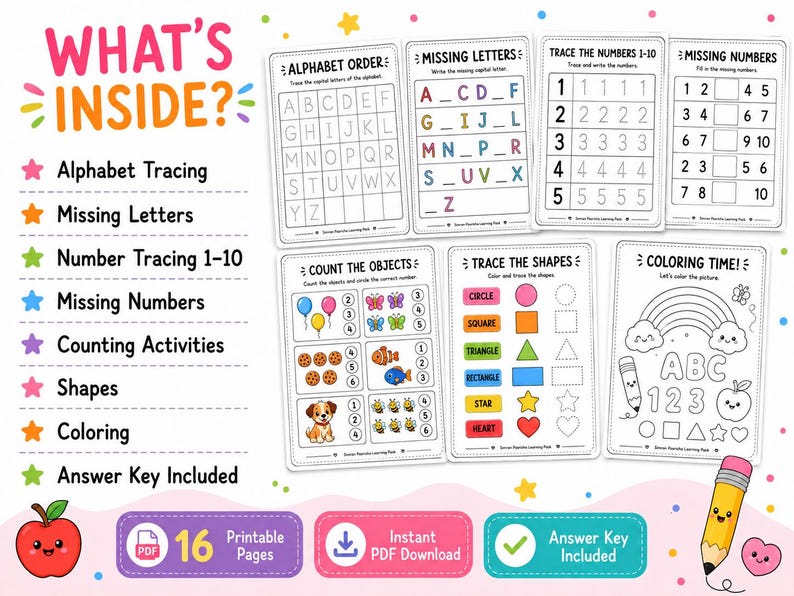 Preschool Learning Pack Ages 3–5 | ABC Tracing, Numbers, Counting ...