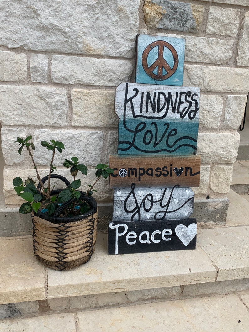 New! Kindness Love Compassion Peace Wood Yard Sign for You Ships ...