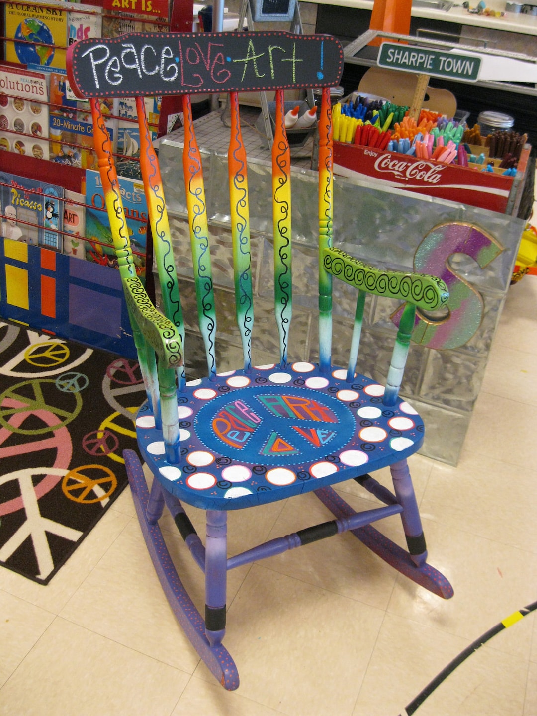 PEACE OUT Hand Painted Teacher Reading Rocking Chair --- Chalkboard ...