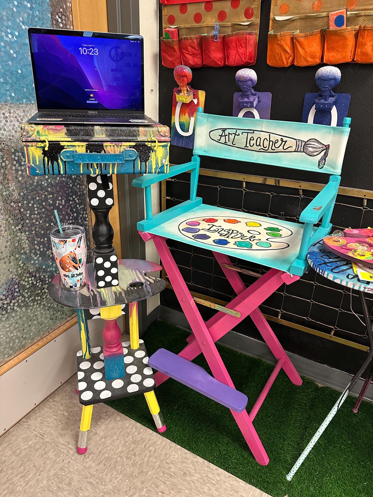 30” Tall Art Teacher Director Chair! Hot Pink/st Tropez Teal Includes ...