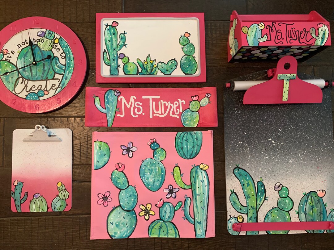 Teacher Cactus Theme Dream Setup Includes Clock Clipboard - Etsy