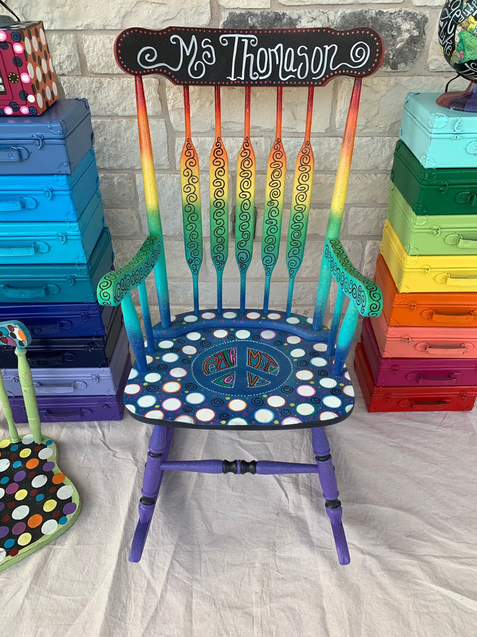 PEACE Out Handpainted Rocking Chair --- Chalkboard Paint on Top or Your ...