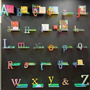 JEZ4U Alphabet Wall of Wood Letters With Acrylic Shelf as Shown, Word ...