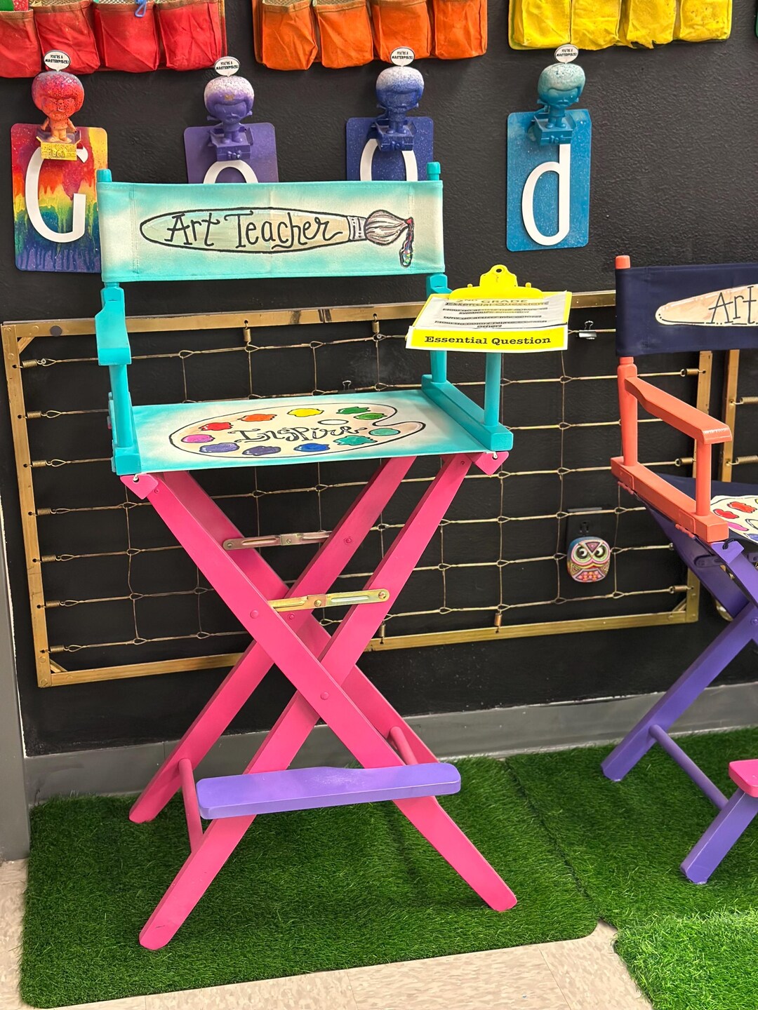 30” Tall Art Teacher Director Chair! Hot Pink/st Tropez Teal Includes ...