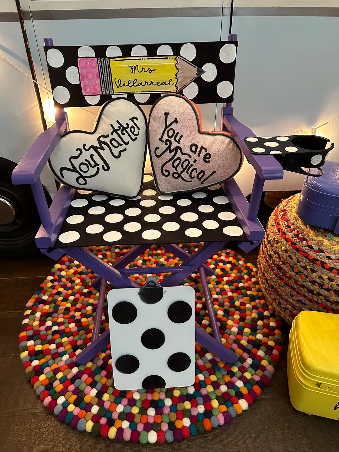 Standard Size TEACHER Adult Director’s Chair Purple, Clip on Cupholder ...