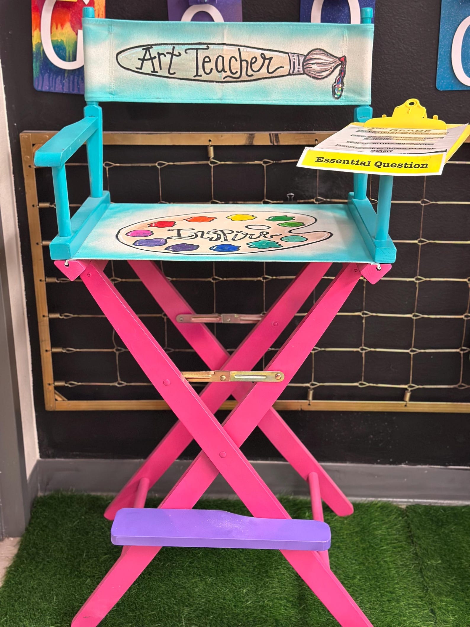 30” Tall Art Teacher Director Chair! Hot Pink/st Tropez Teal Includes ...