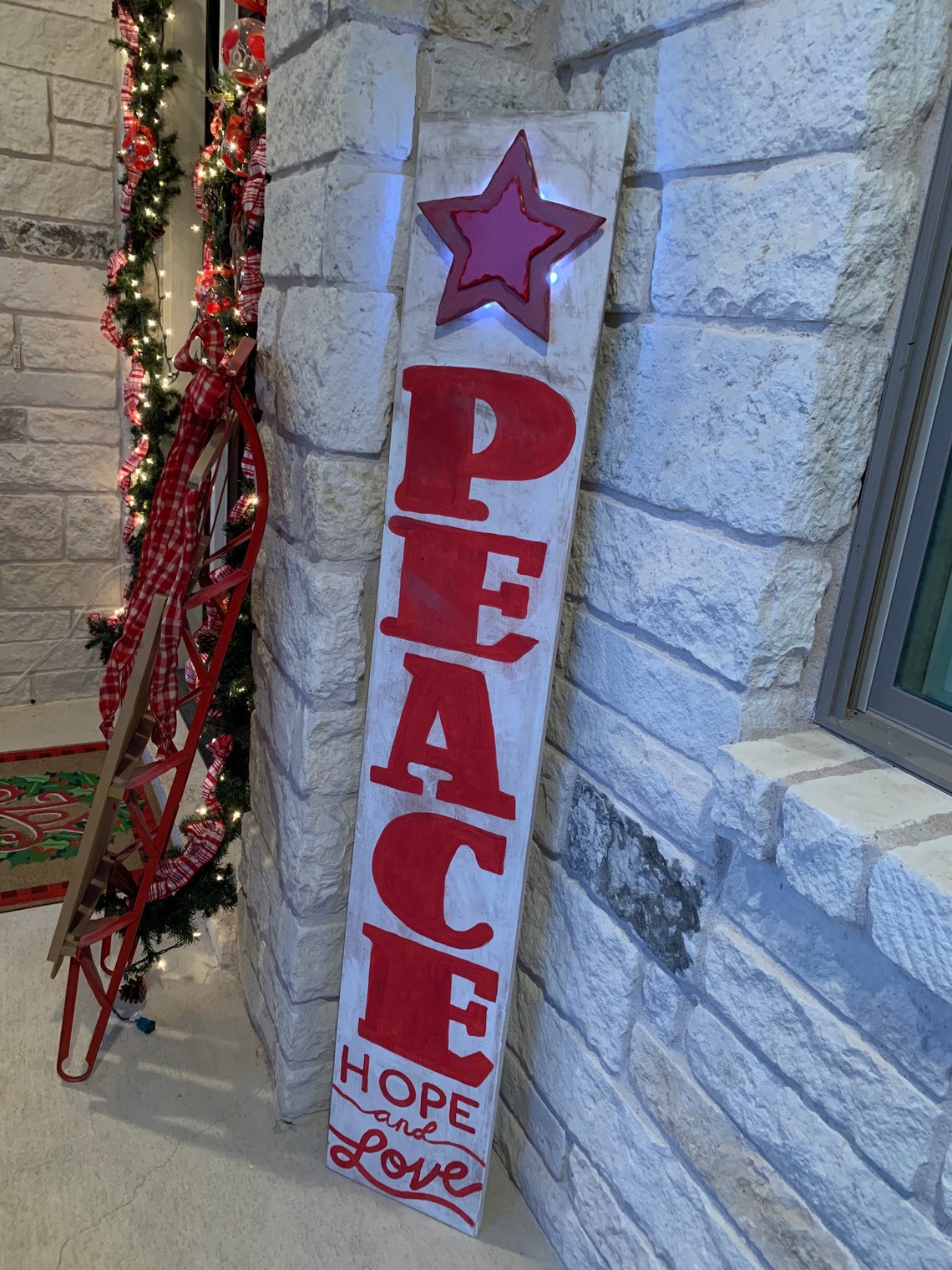 Peace Hope and Love Christmas leaner front porch wood sign | Etsy
